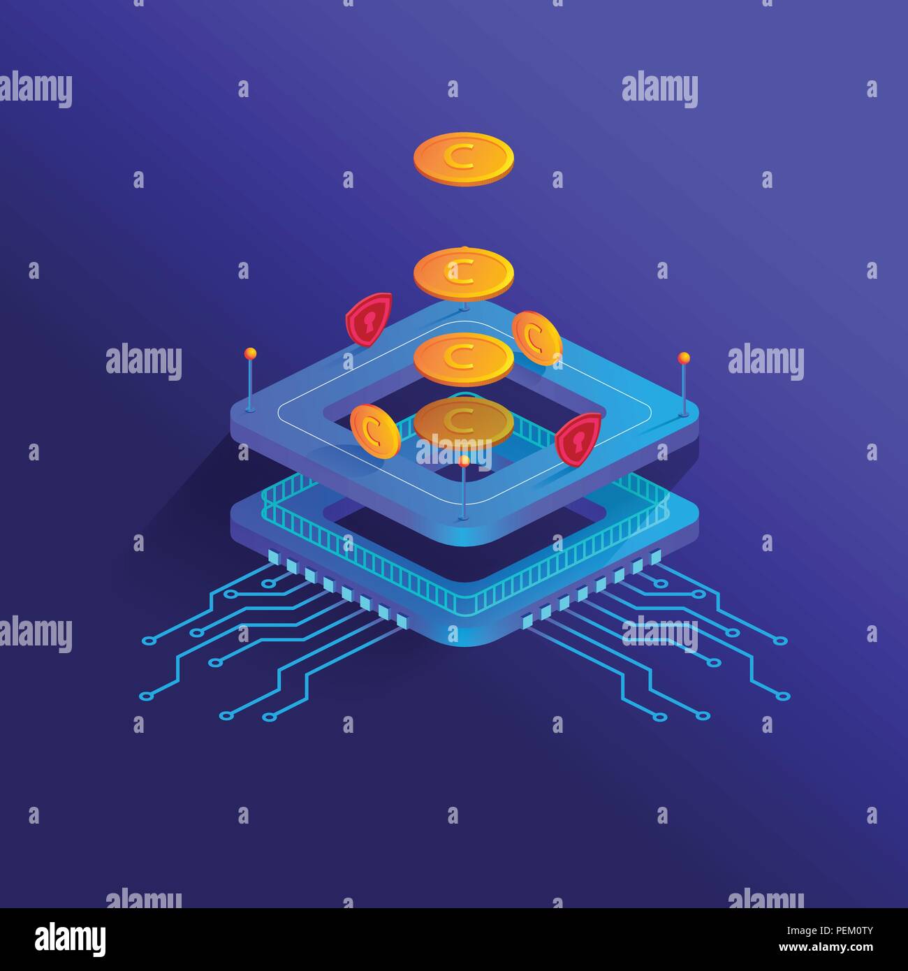 Crypto currency concept illustration. The drawing style, which was used ...