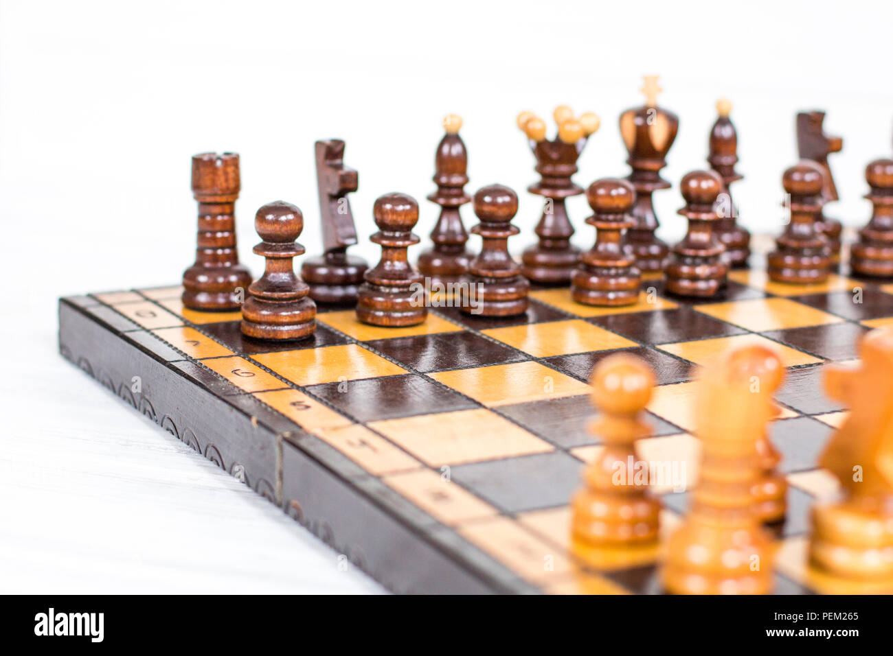 Chess. Chess board. Wooden chess pieces. Strategy Stock Photo - Alamy