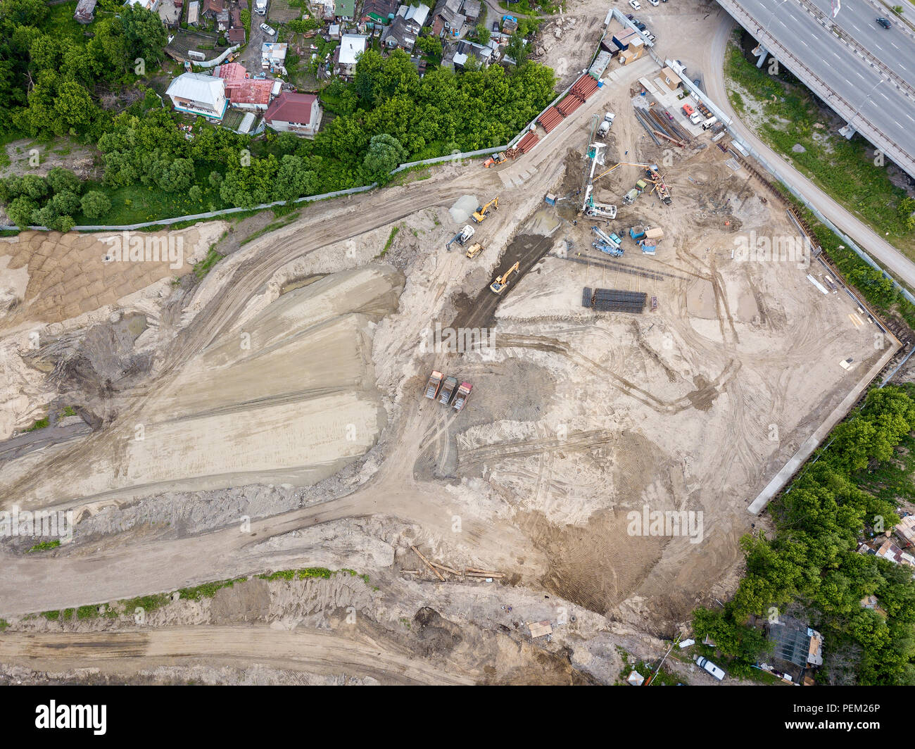 The top view of the construction site at the initial stage of ...
