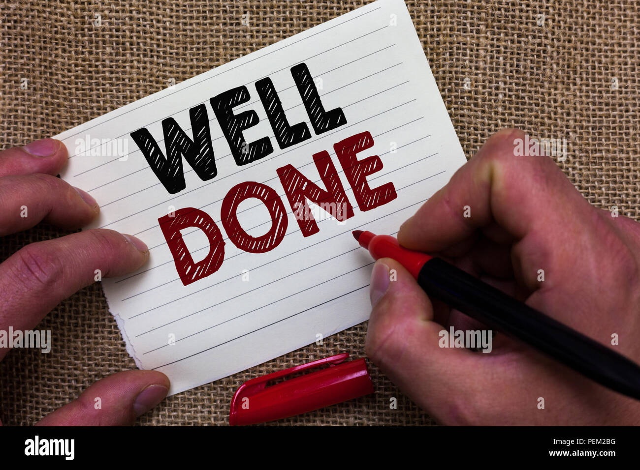 Writing note showing Well Done. Business photo showcasing Peform ...