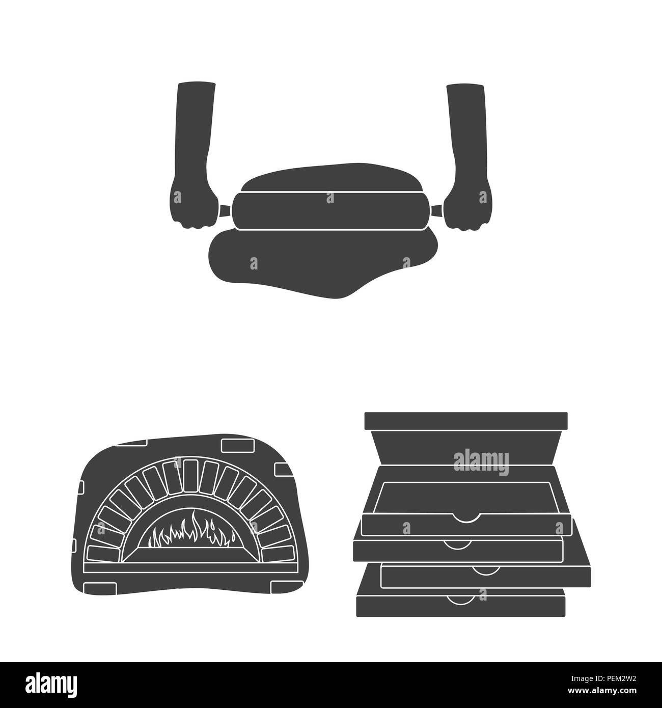 Pizza and pizzeria black icons in set collection for design. Staff and ...