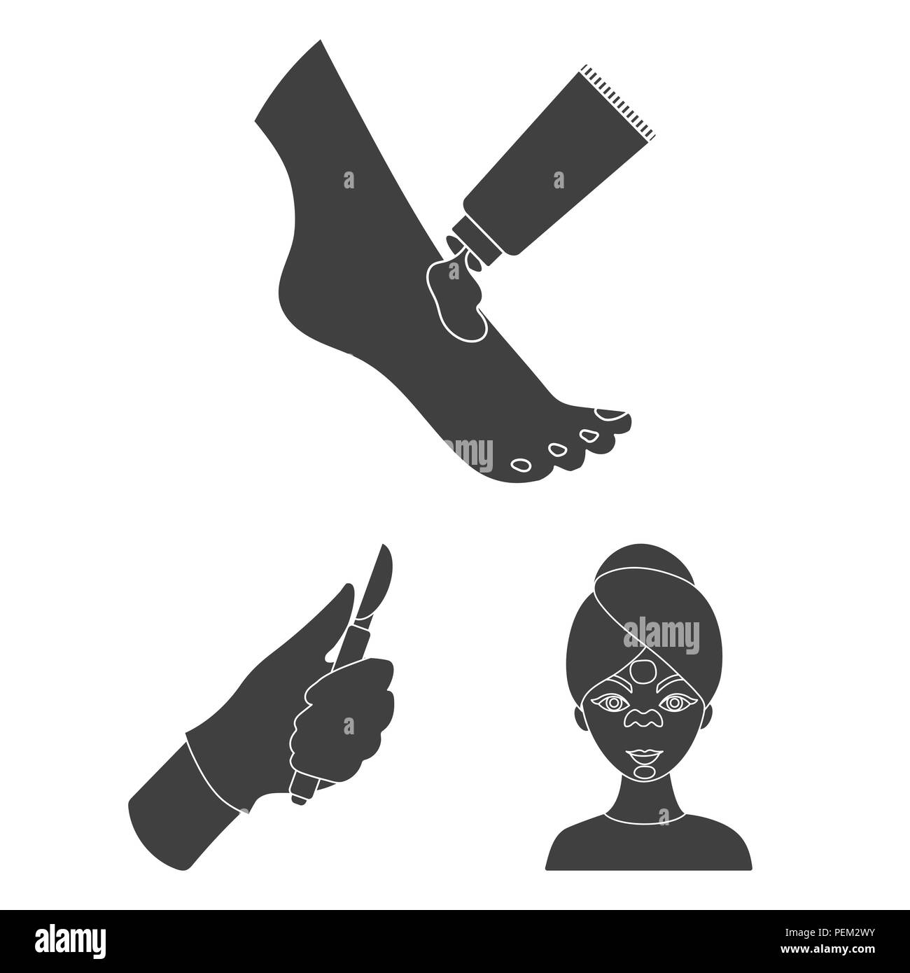 Skin care black icons in set collection for design. Face and body ...