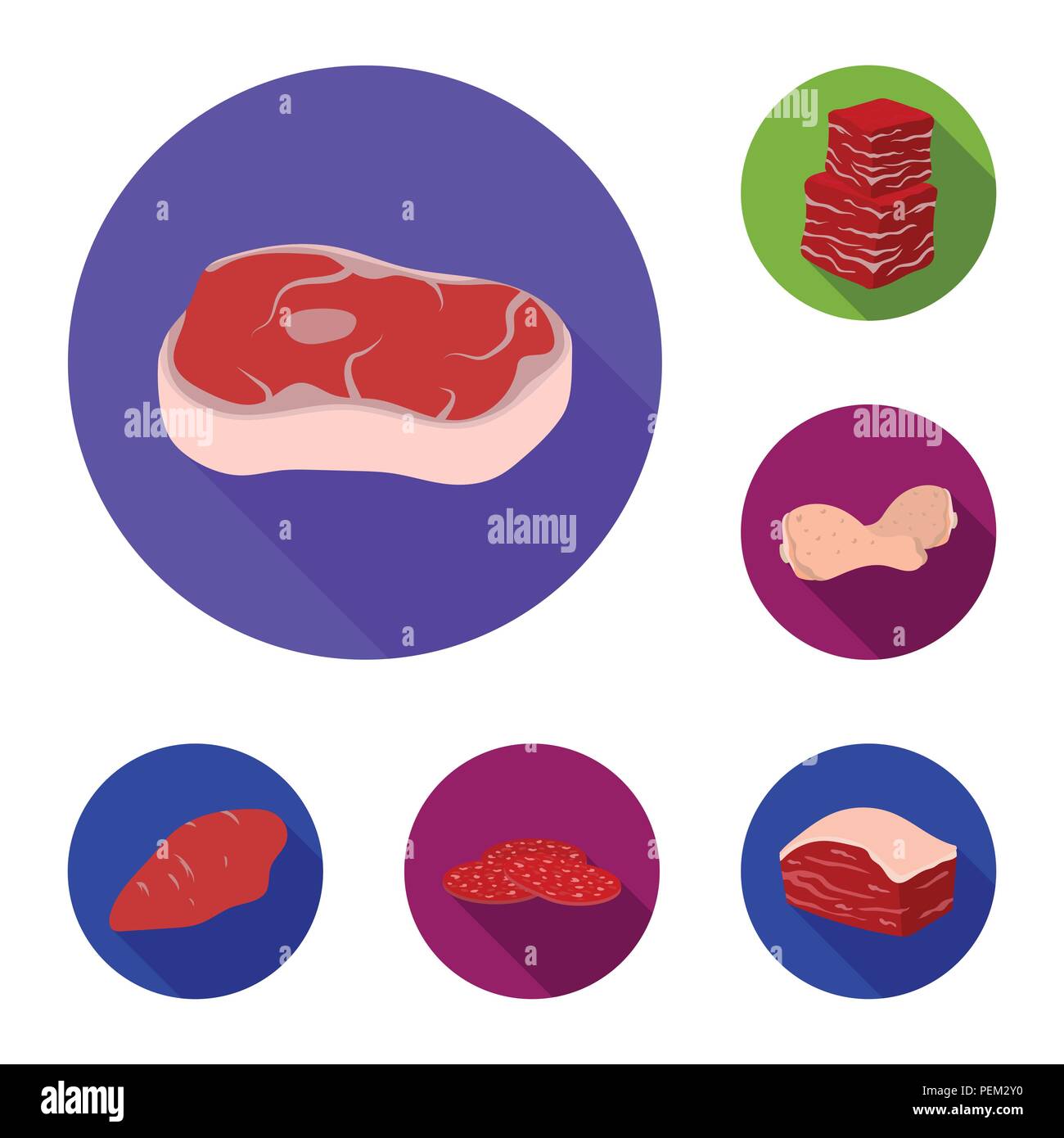 Different meat flat icons in set collection for design. Meat product ...