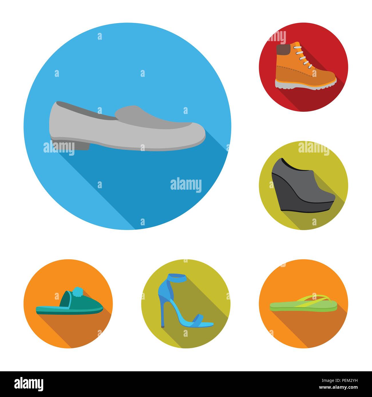 A variety of shoes flat icons in set collection for design. Boot ...
