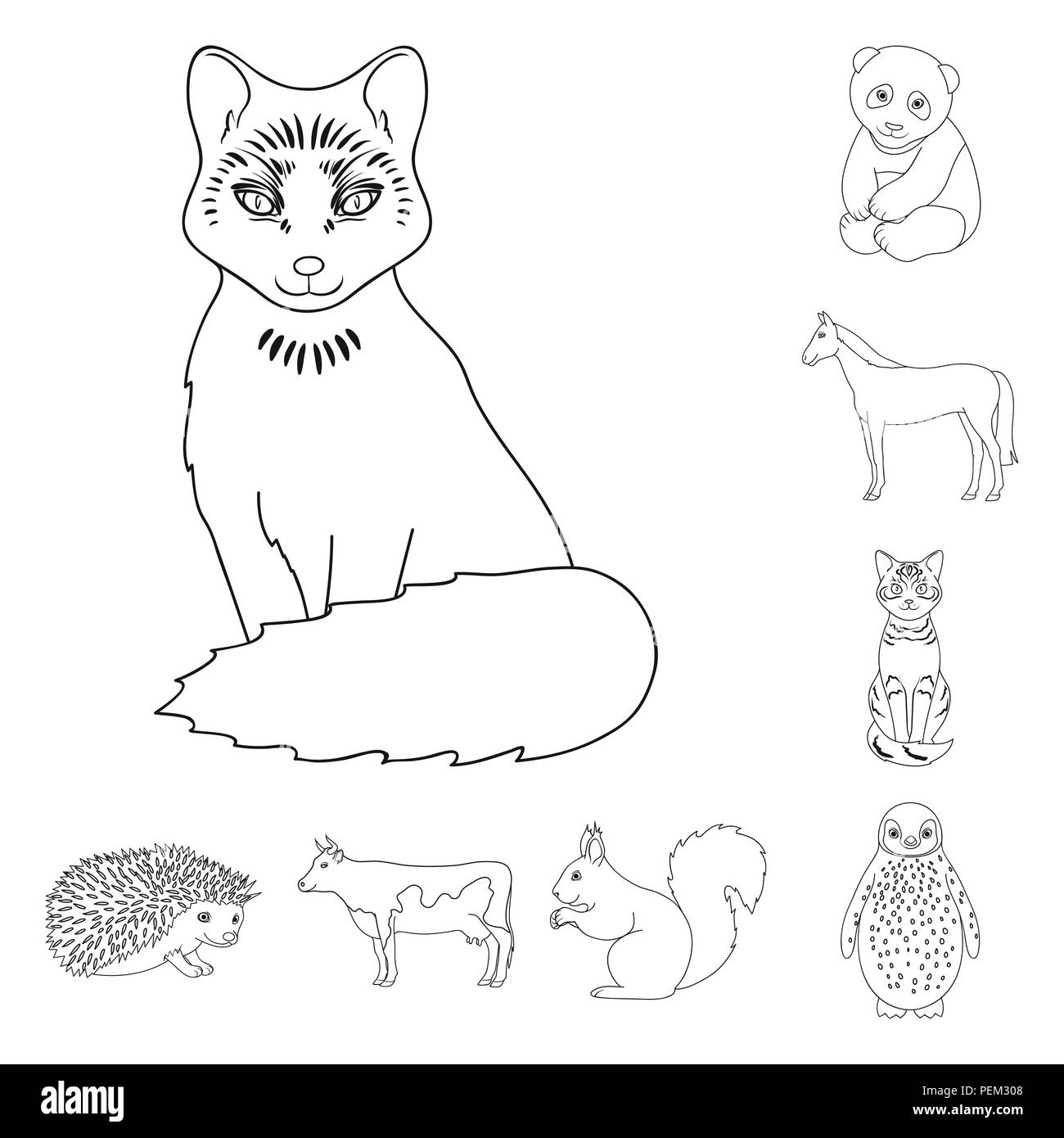 Realistic animals outline icons in set collection for design. Wild and ...