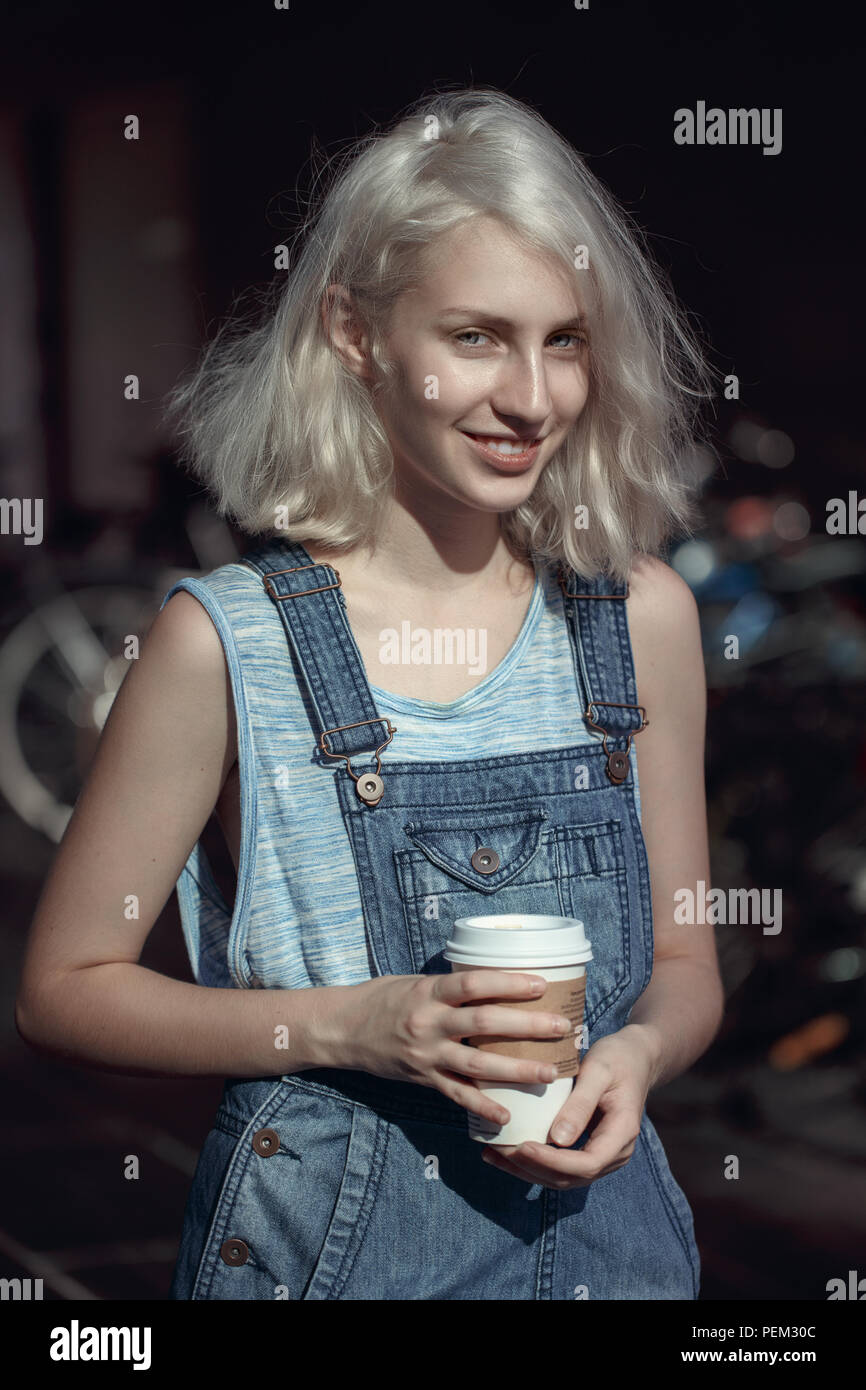 Portrait of beautiful Caucasian teenage young blonde alternative model ...