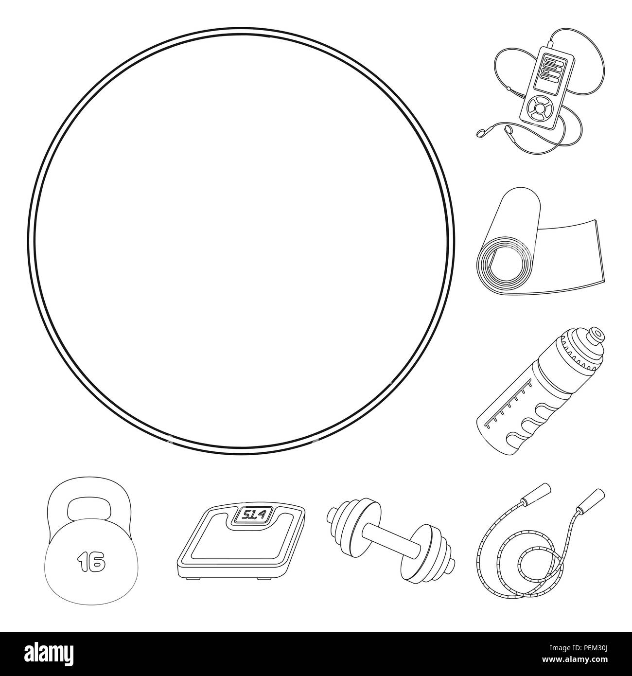 Gym and training outline icons in set collection for design. Gym and ...