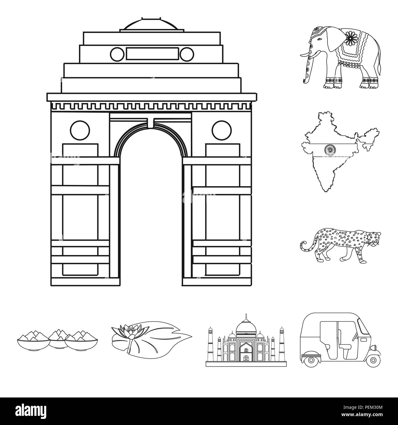 Country India outline icons in set collection for design.India and ...