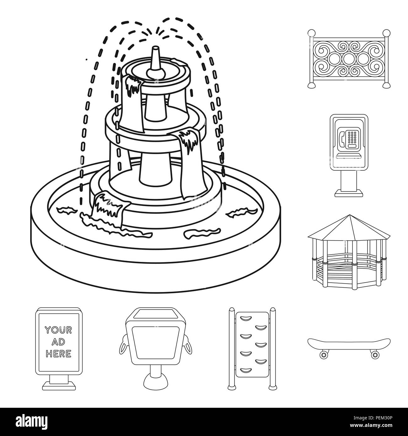 Park, equipment outline icons in set collection for design. Walking and rest vector symbol stock ...