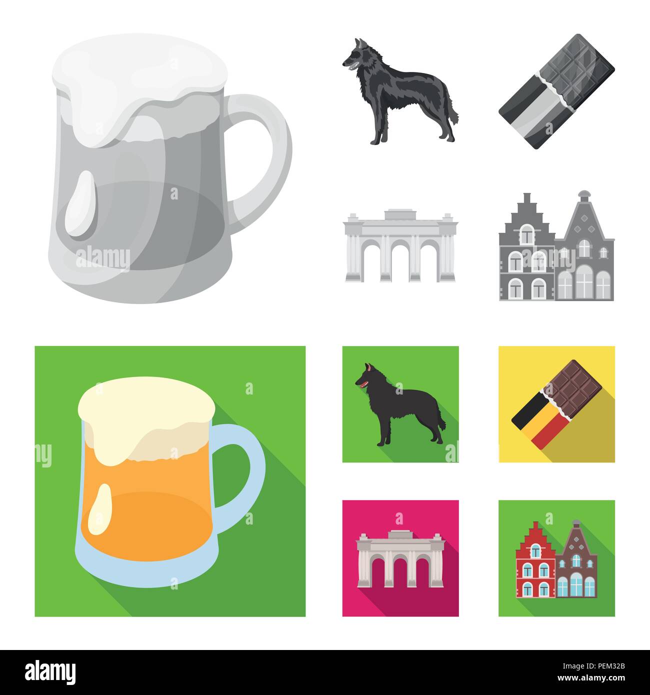 Chocolate, cathedral and other symbols of the country.Belgium set ...