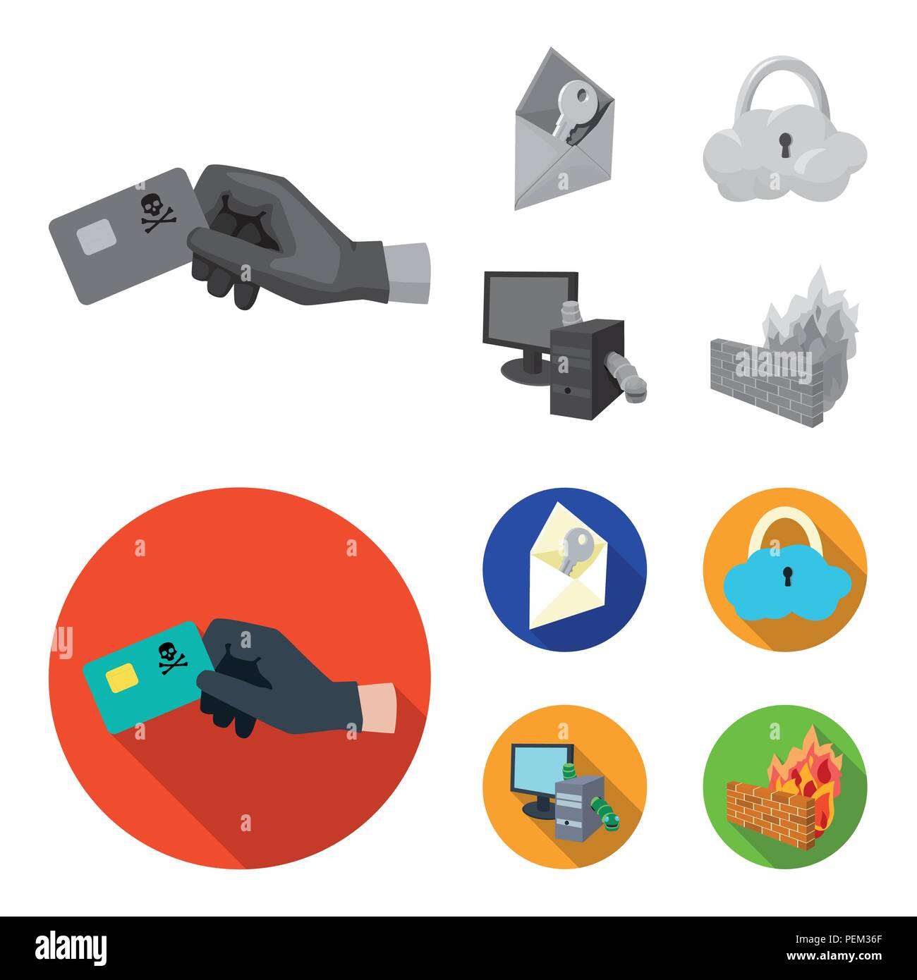 System Internet Connection Code Hackers And Hacking Set Collection Icons In Monochromeflat
