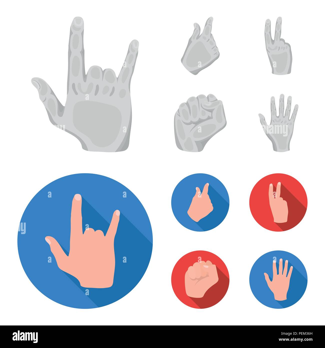 Open fist, victory, miser. Hand gesture set collection icons in ...
