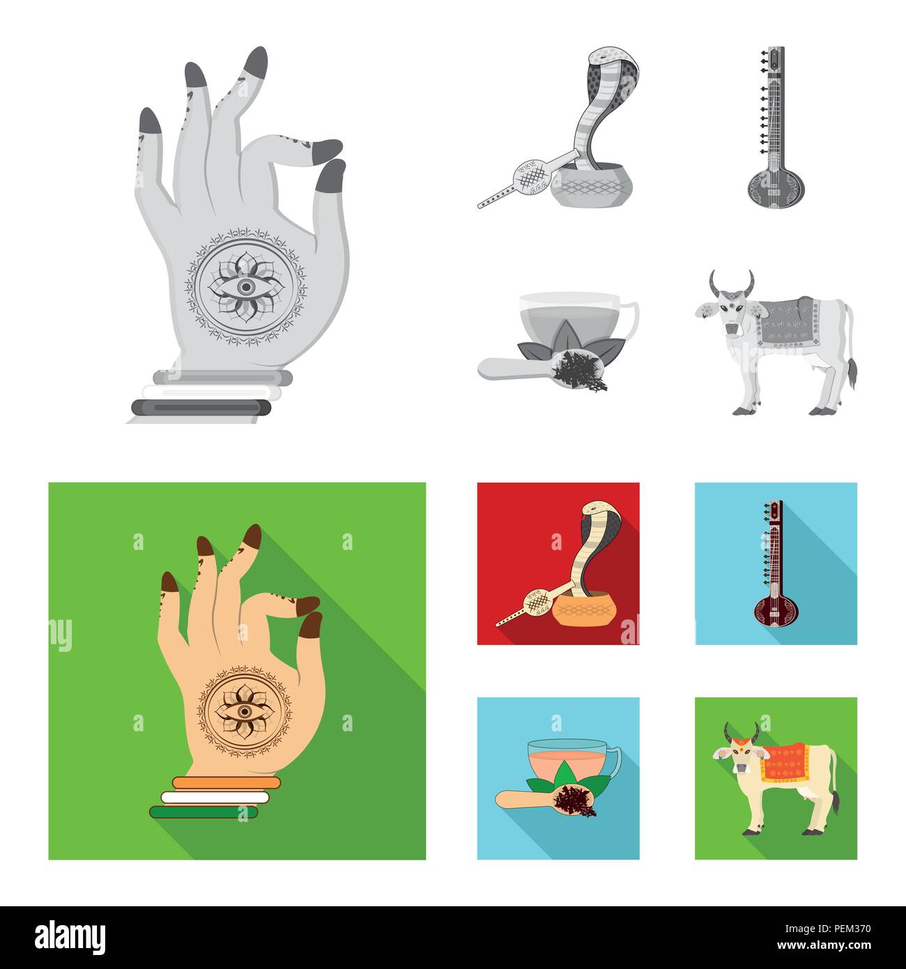 Country India monochrome,flat icons in set collection for design.India ...