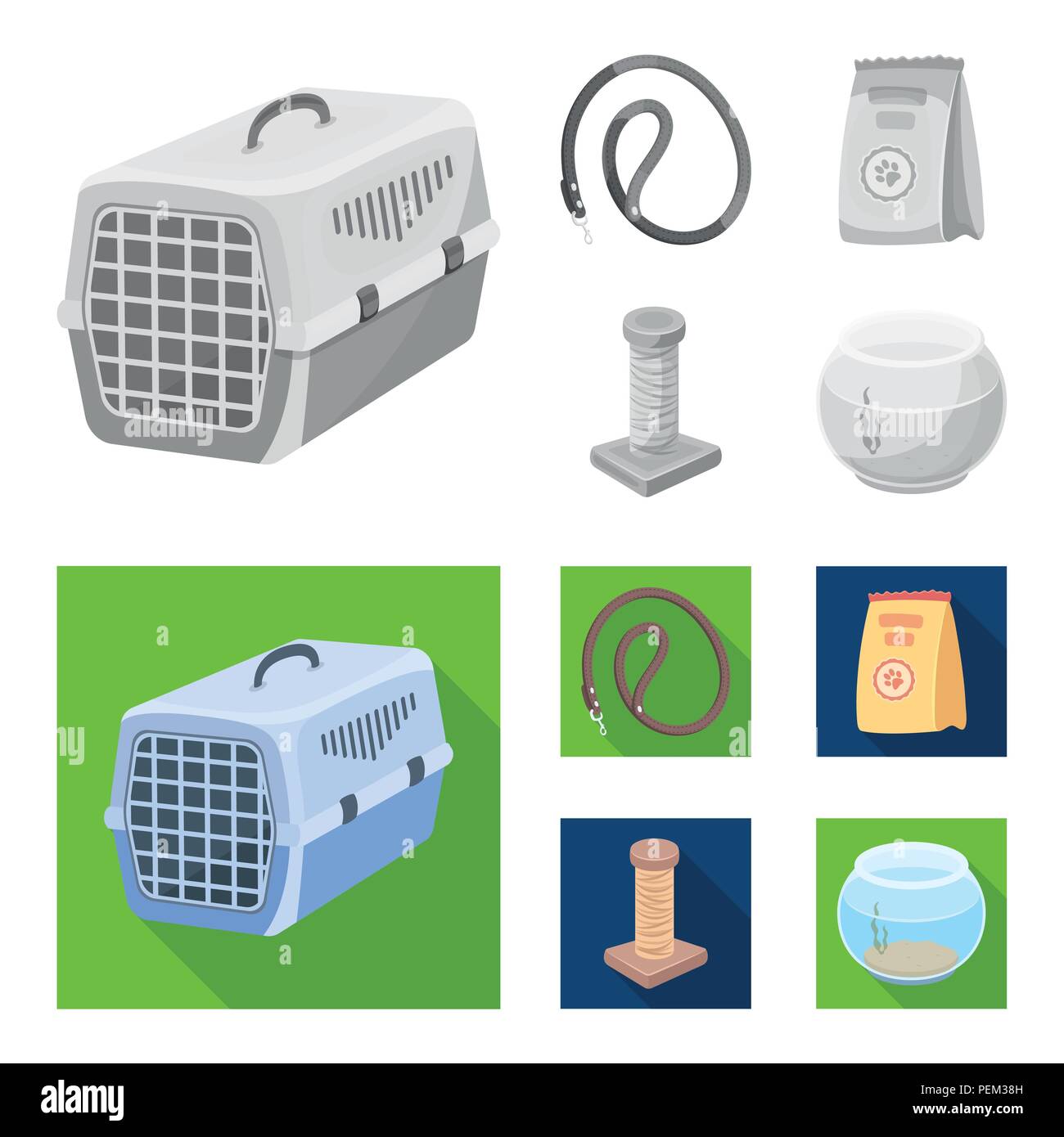 Leash, feed and other zoo store products.Pet shop set collection icons ...