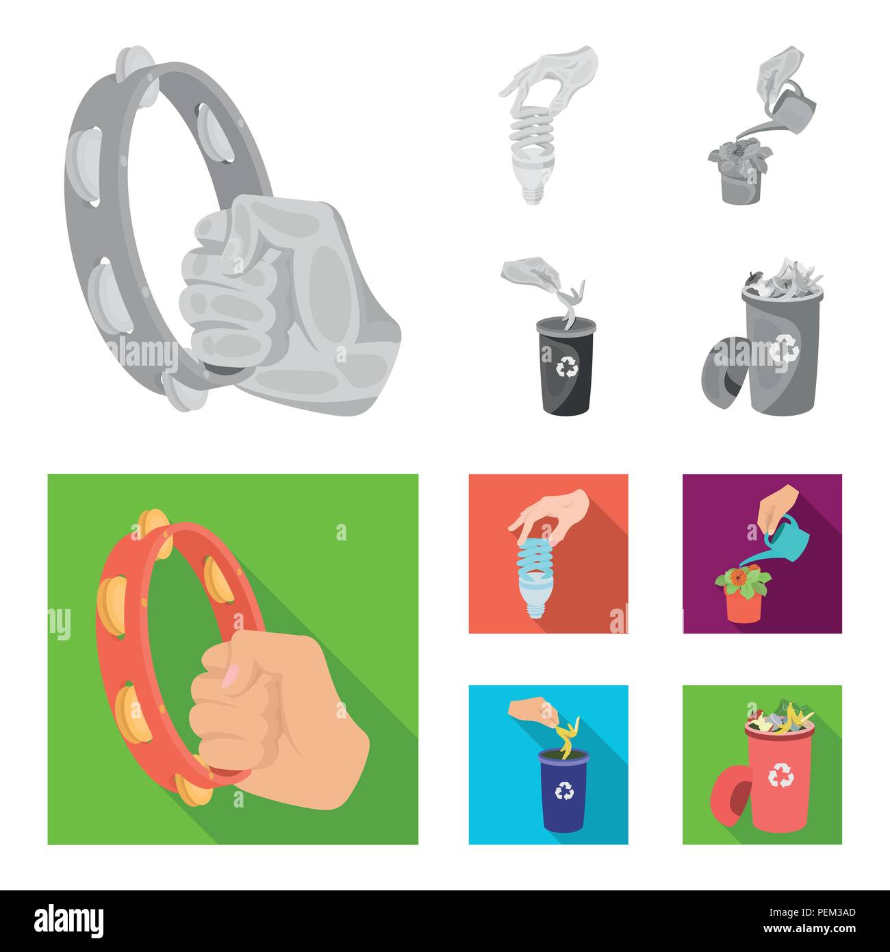 Energy-saving light bulb, watering a houseplant and other icon in ...