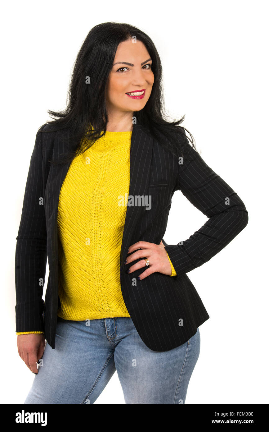 Confident woman posing and smiling isolated on white background Stock ...