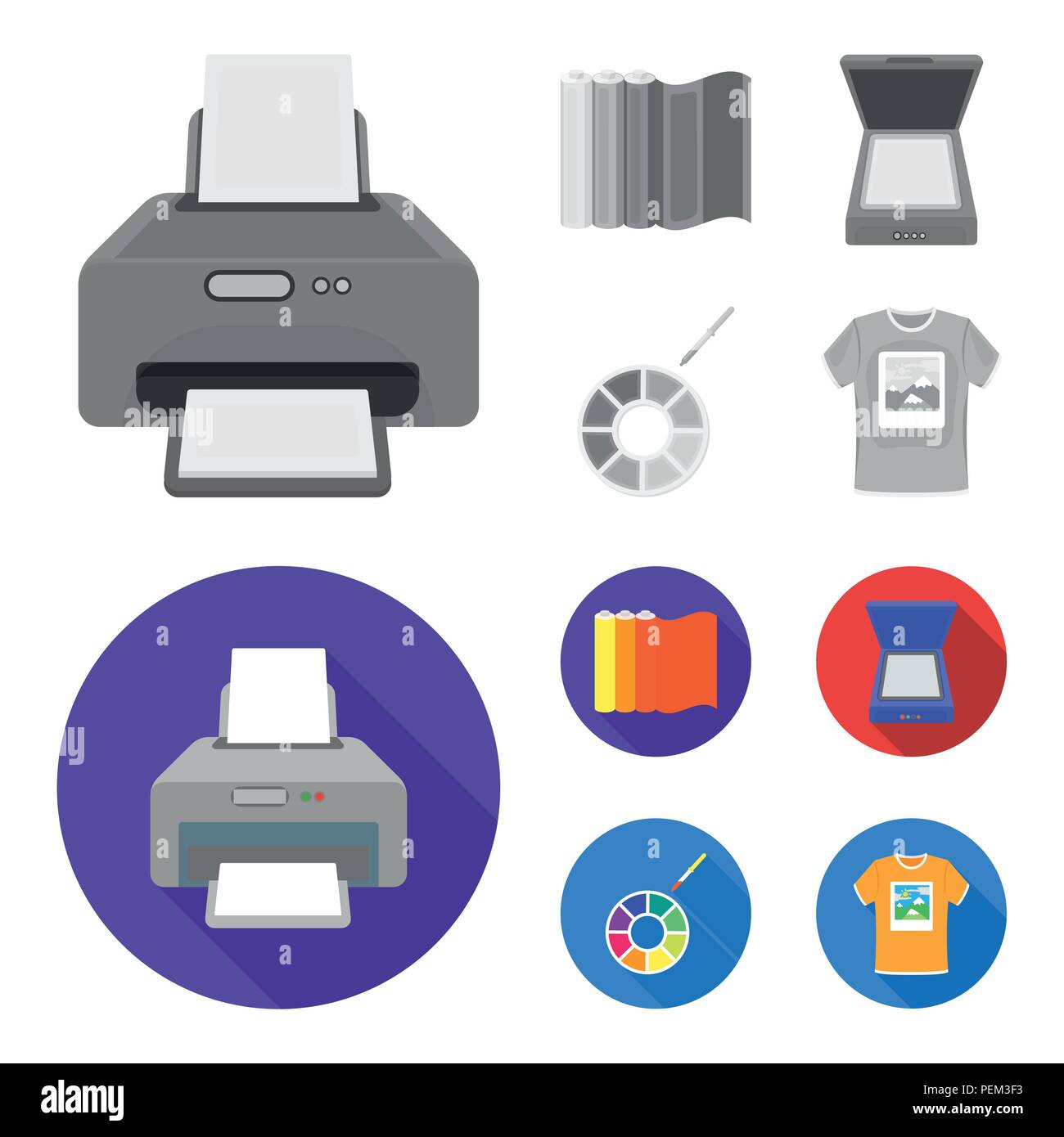 Scanner, color palette and other equipment. Typography set collection ...