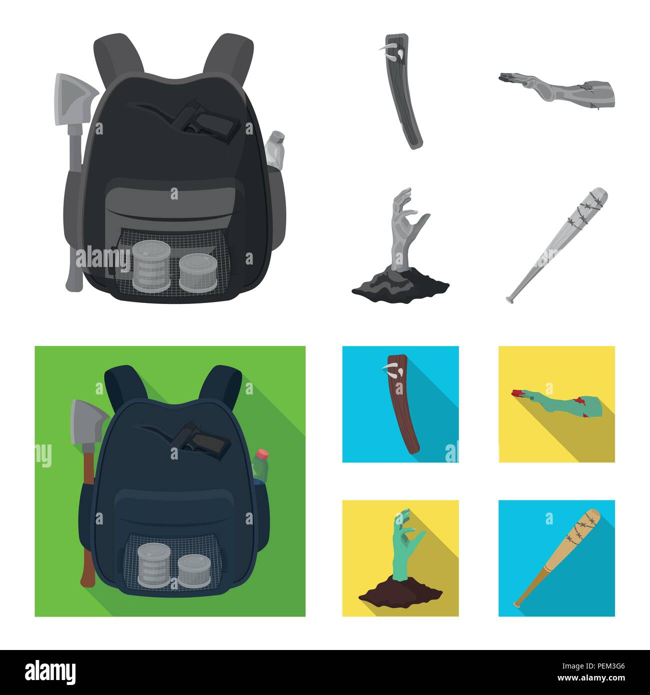 Zombies and Attributes monochrome,flat icons in set collection for ...