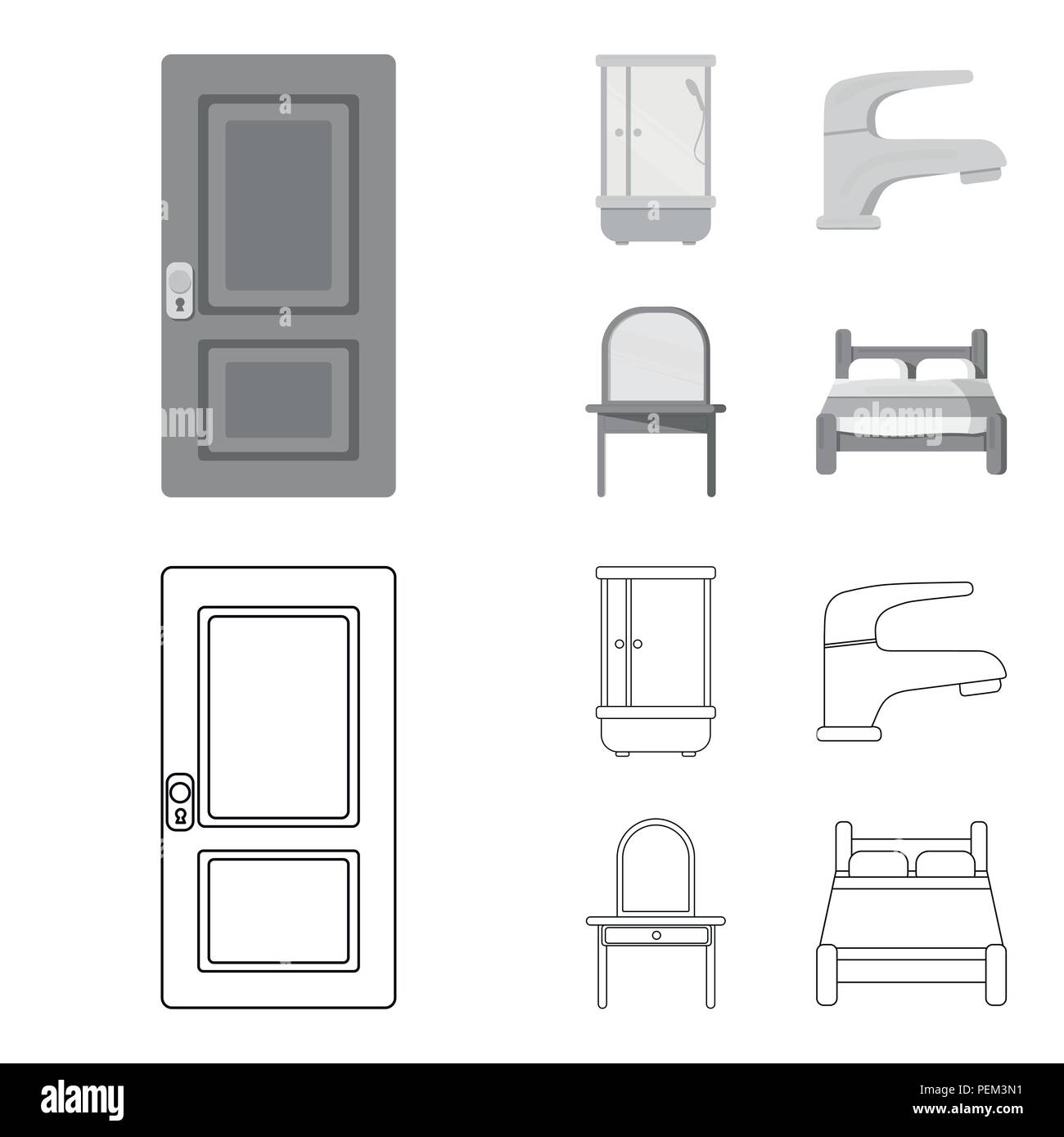 Door, shower cubicle, mirror with drawers, faucet.Furnitureset ...