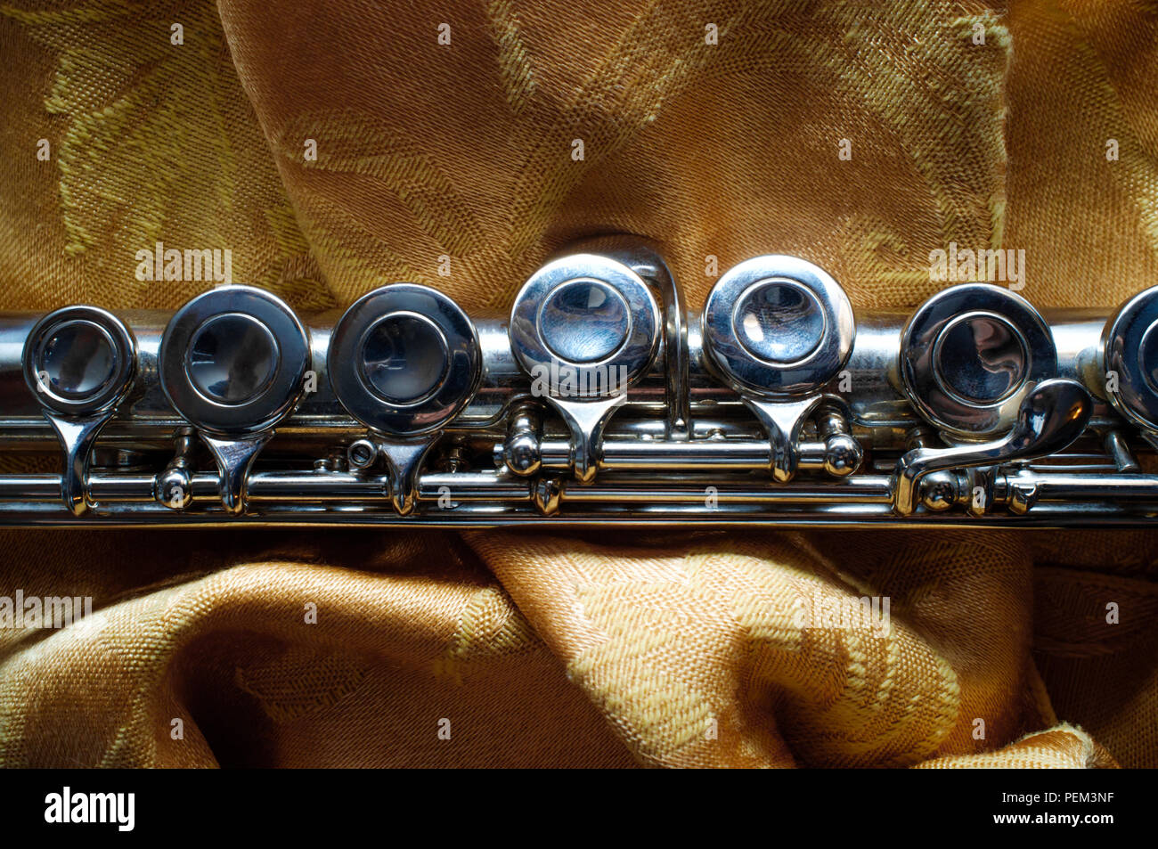 Closeup detail orchestra musical instrument silver flute Stock Photo ...