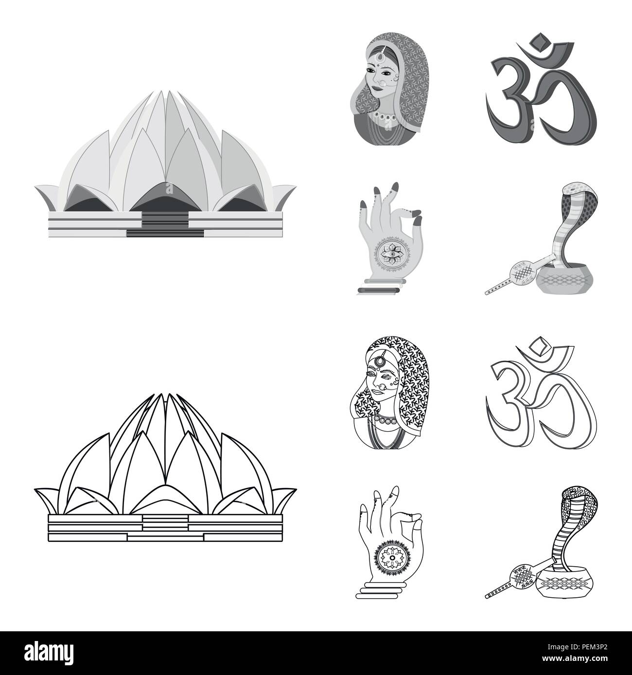 Country India outline,monochrome icons in set collection for design ...