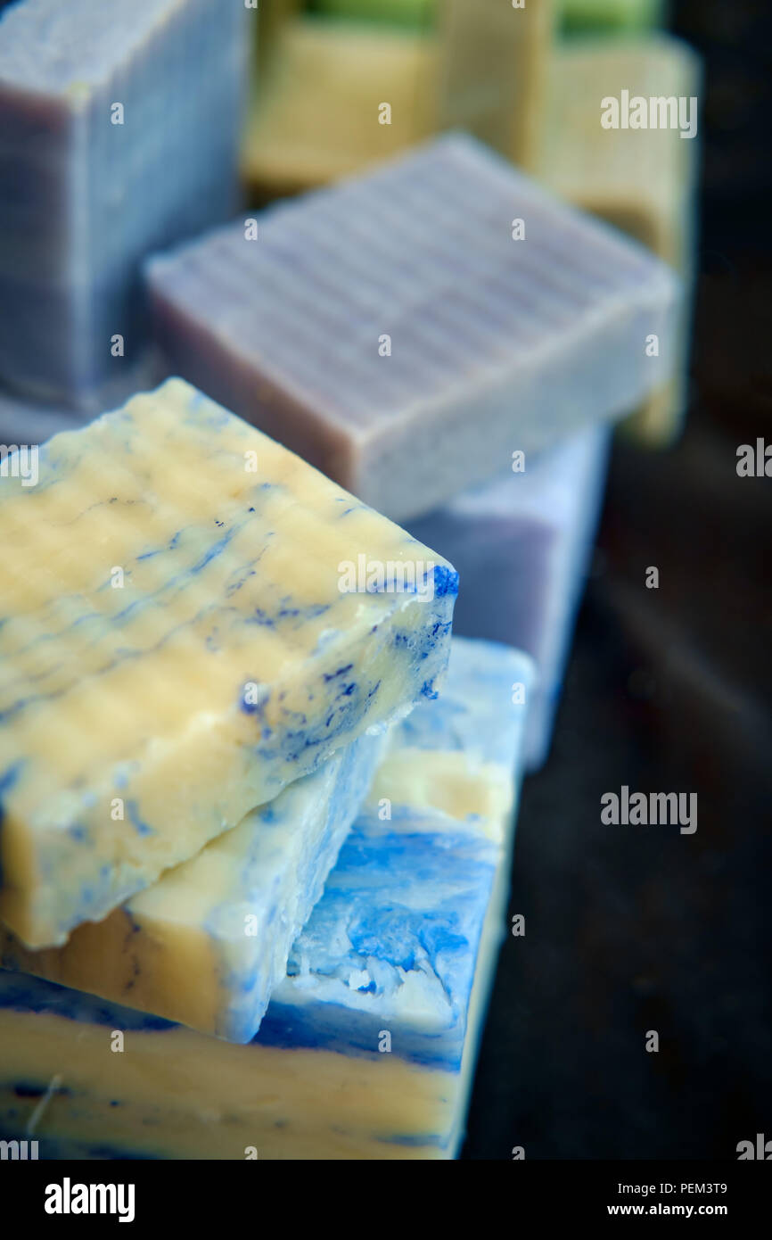Columns and rows of various colorful homemade bar soaps Stock Photo - Alamy