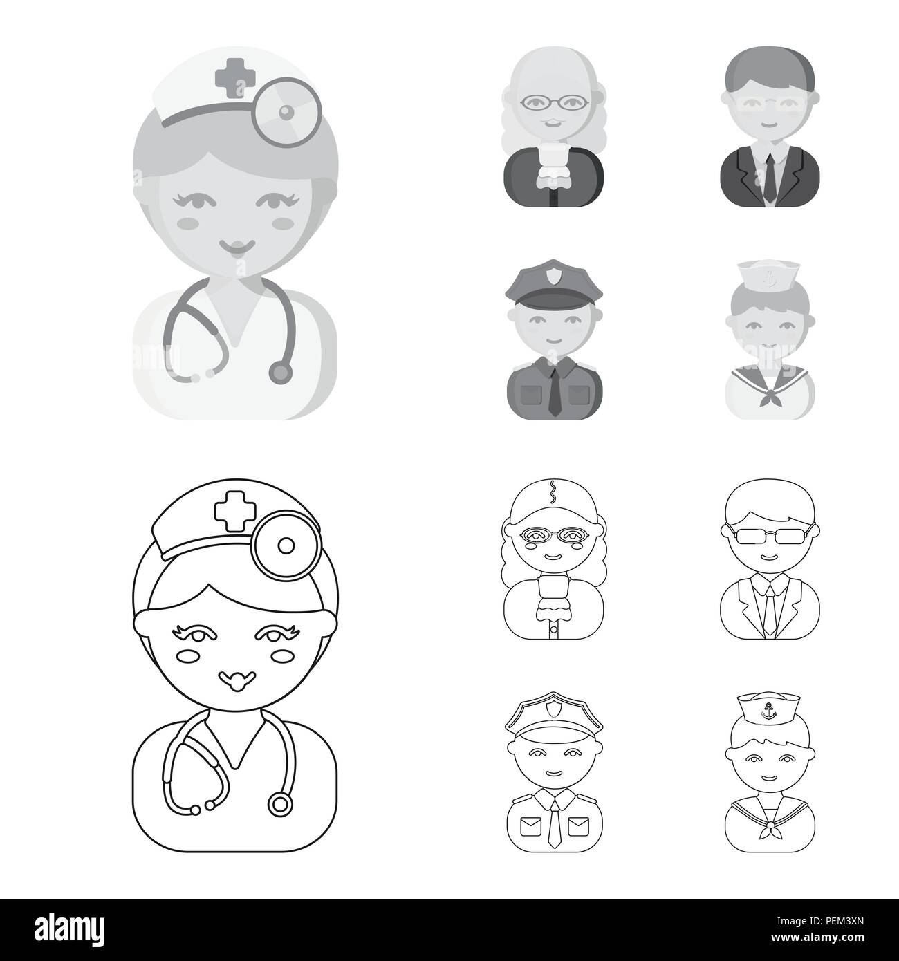 Doctor, judge, business, police.Profession set collection icons in ...