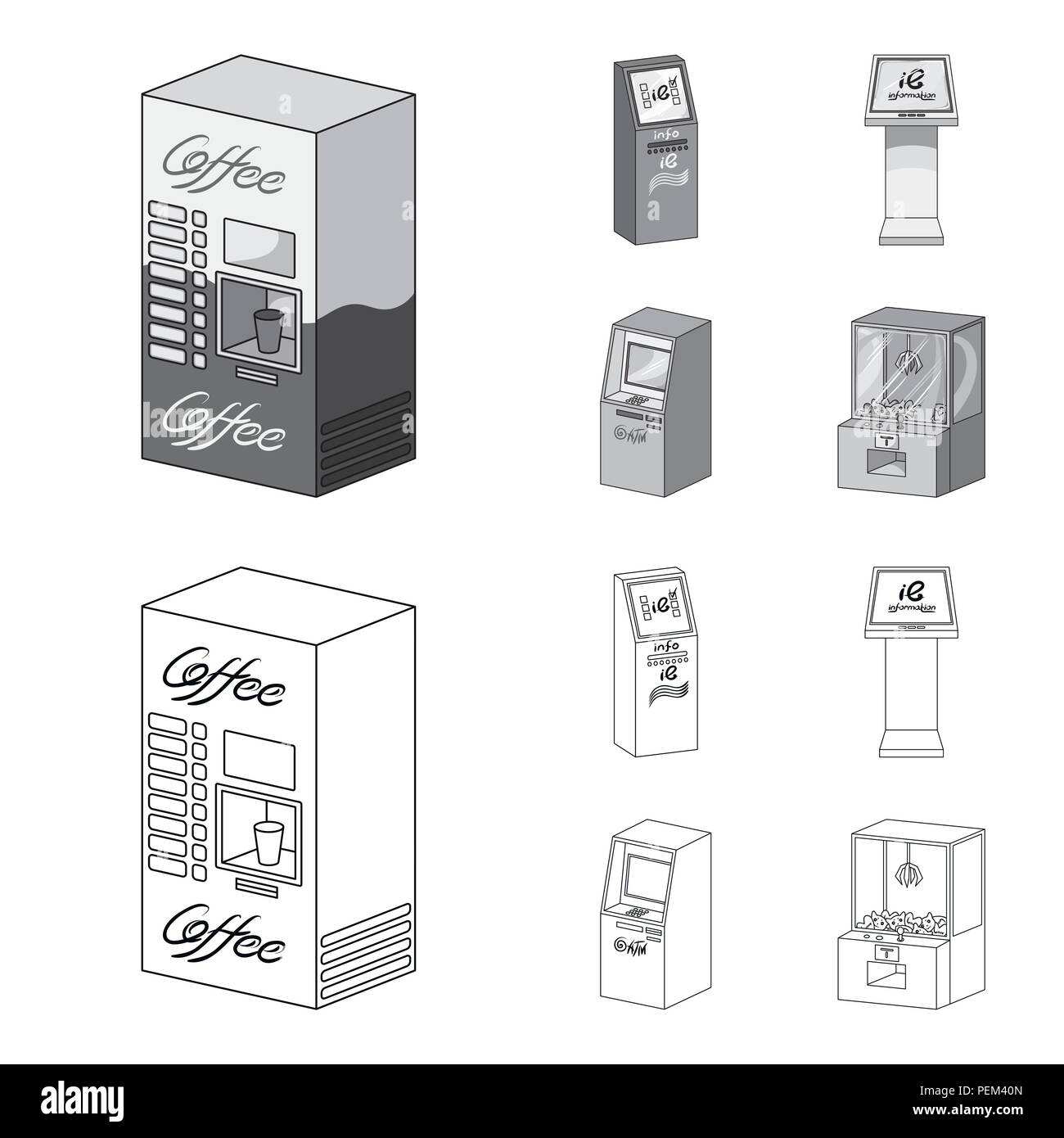 Coffee machine, ATM, information terminal. Terminals set collection ...