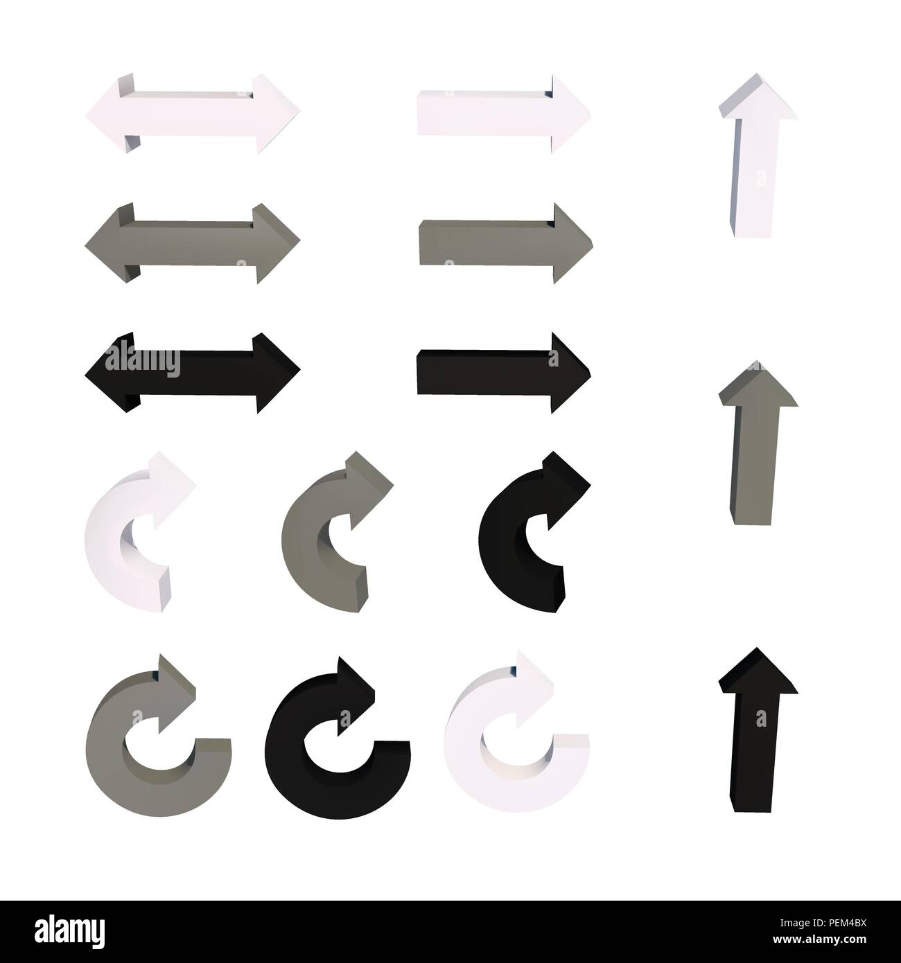 Set of arrows. 3D. Black, white and grey Vector illustration Stock ...