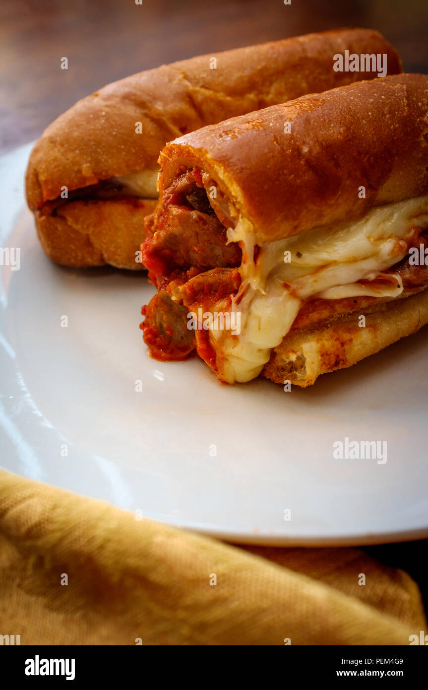 Sausage parm hero sub sandwich with tomato sauce mozzarella cheese ...