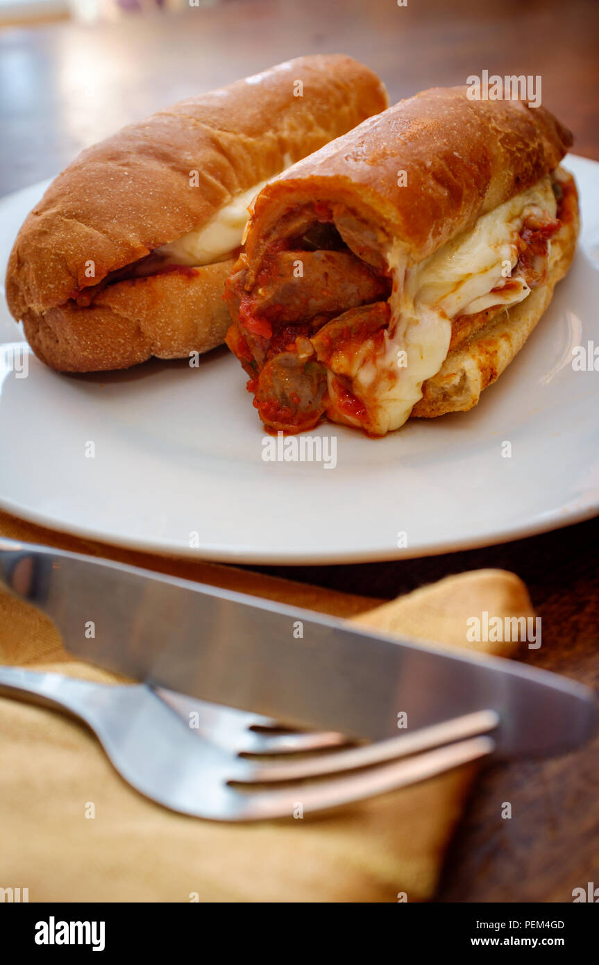 Sausage parm hero sub sandwich with tomato sauce mozzarella cheese ...