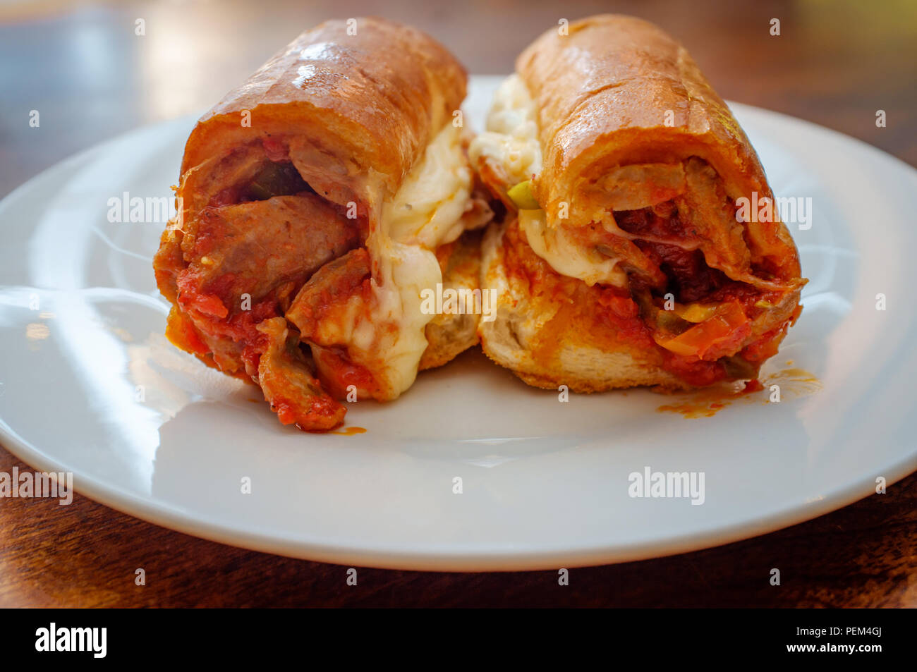 Sausage parm hero sub sandwich with tomato sauce mozzarella cheese ...