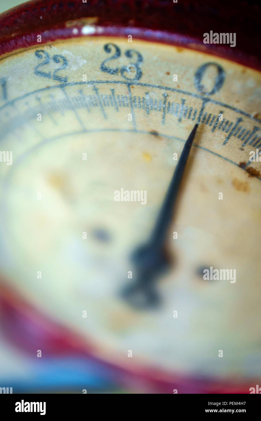 Old fashioned red antique weight measuring scale Stock Photo - Alamy