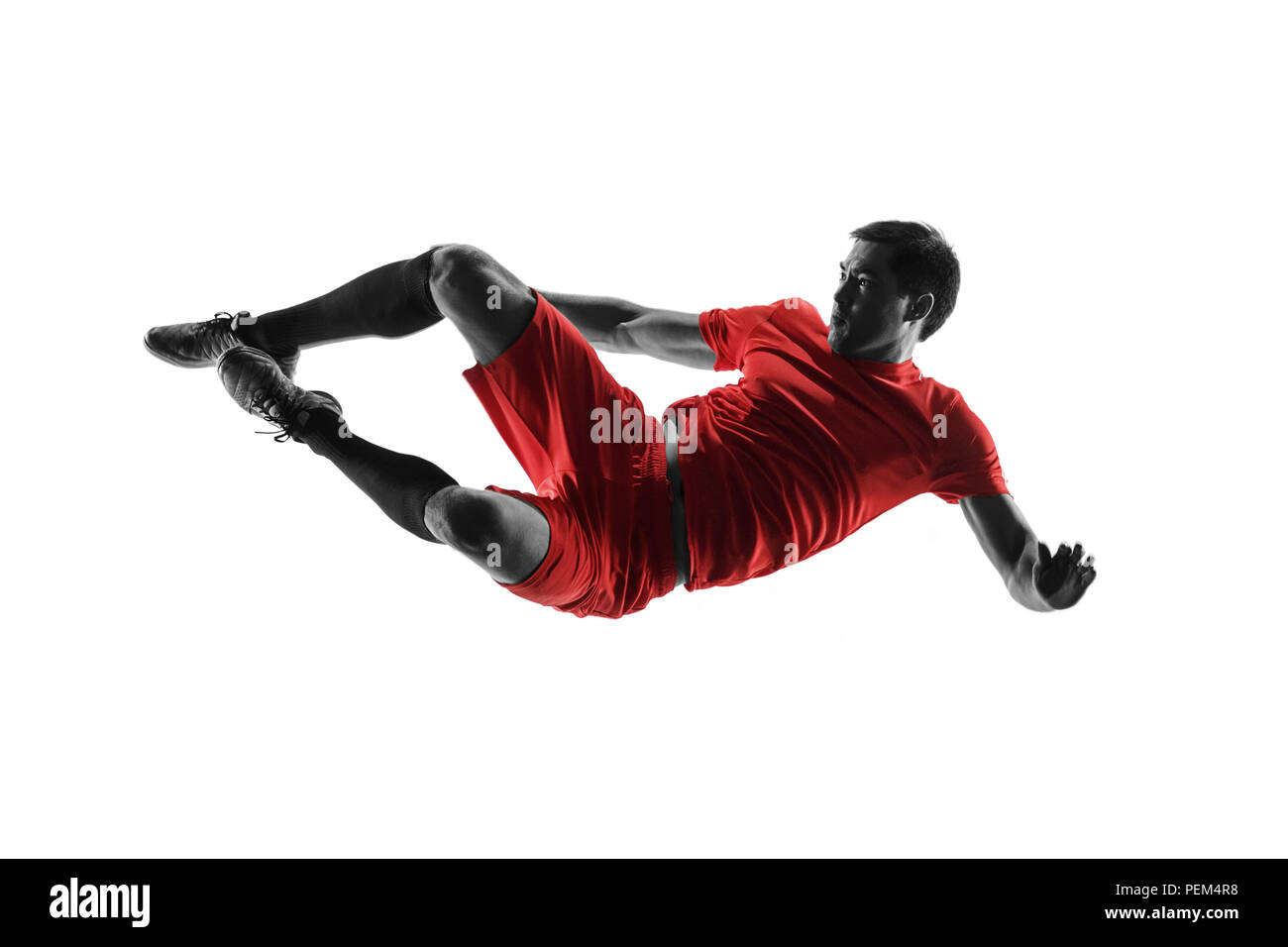 Professional football soccer player in motion isolated on white studio ...