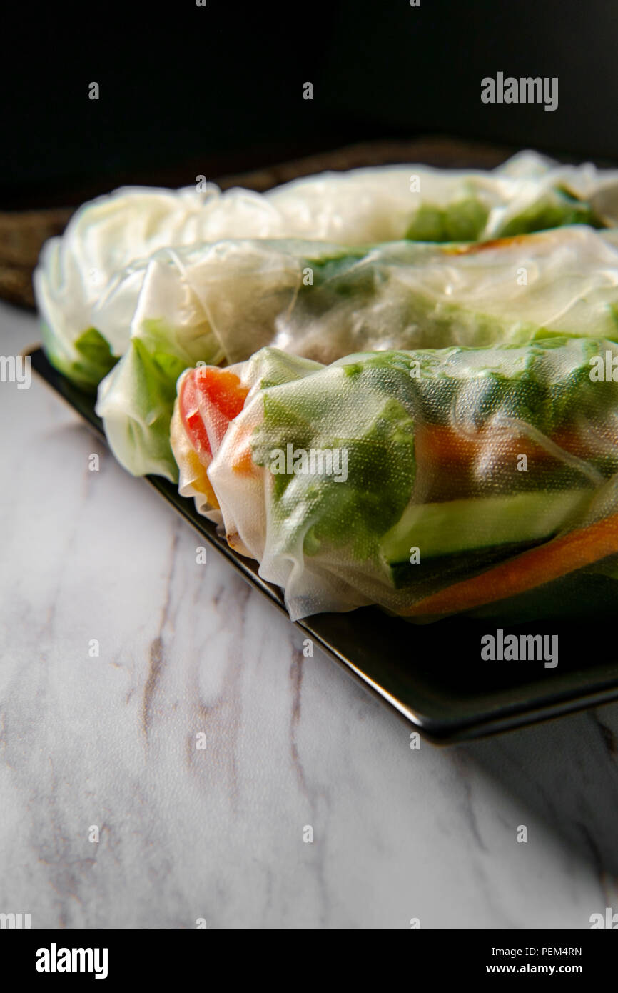 Colorful fresh homemade Vietnamese vegetarian spring rolls Stock Photo ...