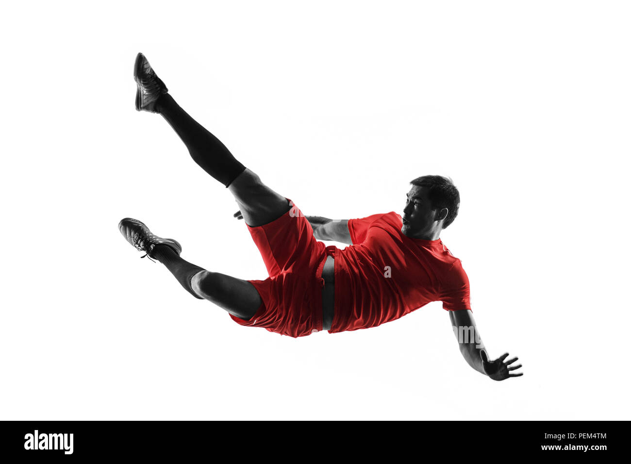 Professional football soccer player in motion isolated on white studio ...
