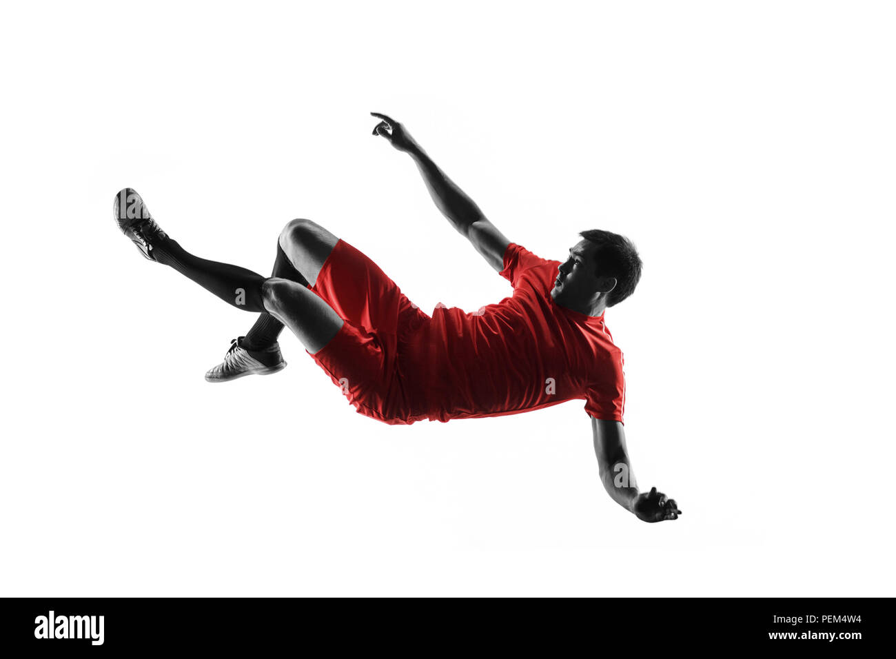 Professional football soccer player in motion isolated on white studio ...