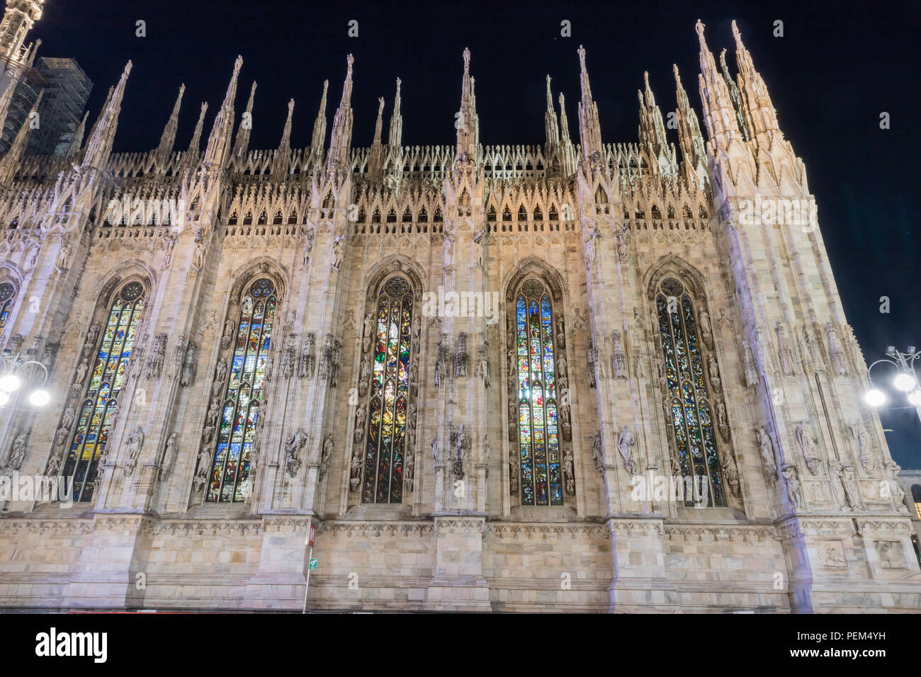 Beautiful Catholic Church Duomo Di Milano illuminated at night from ...