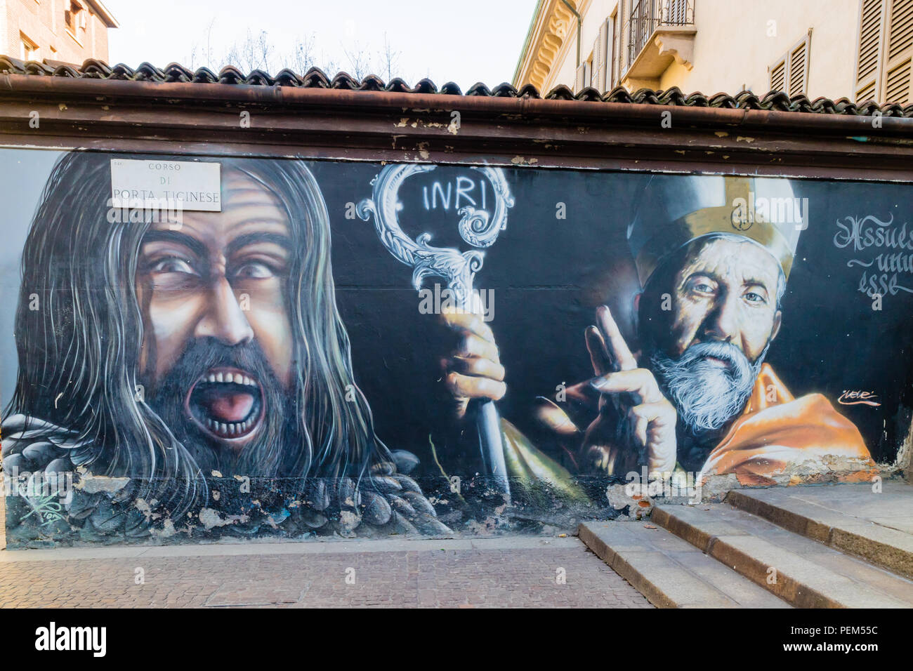 Walls artistics graffitis in Milan from Italy Stock Photo - Alamy