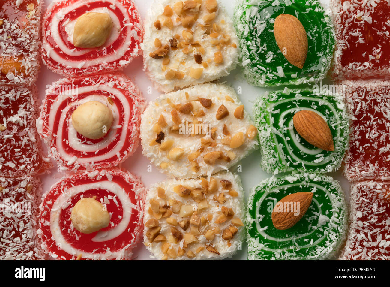 Rows of colorful sweet Turkish delight full frame Stock Photo - Alamy