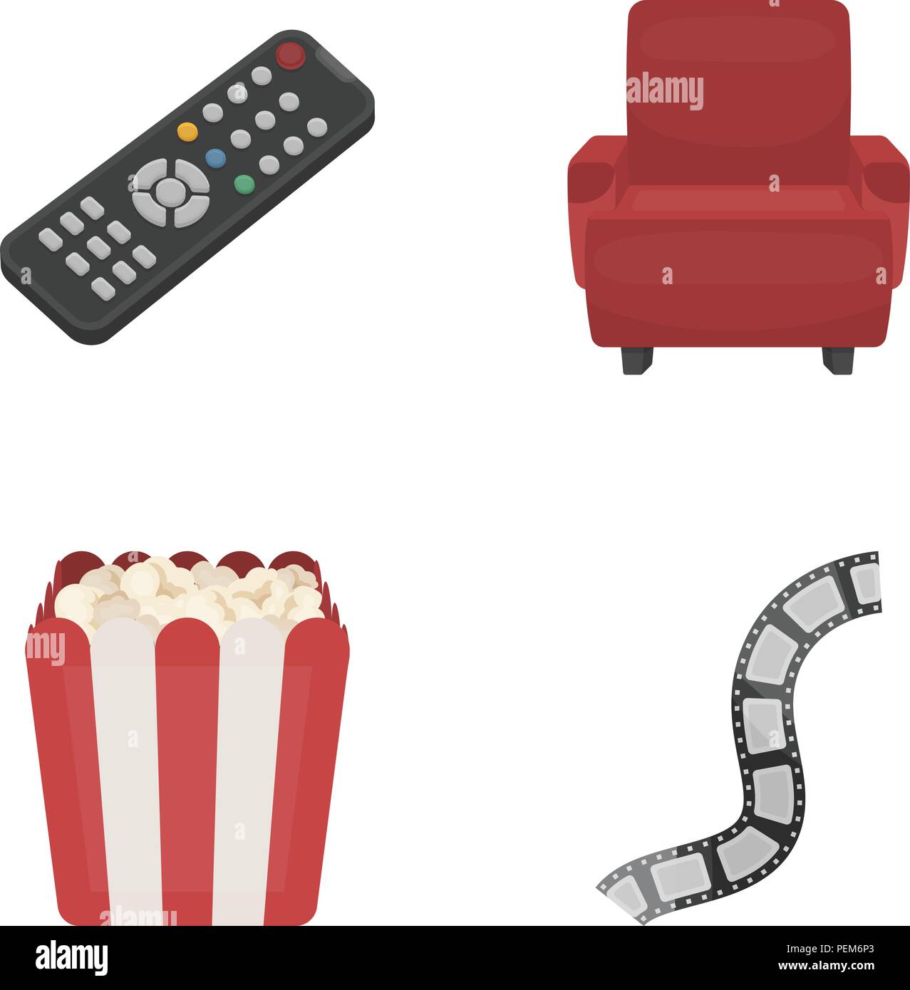 Control panel, an armchair for viewing, popcorn.Films and movies set ...