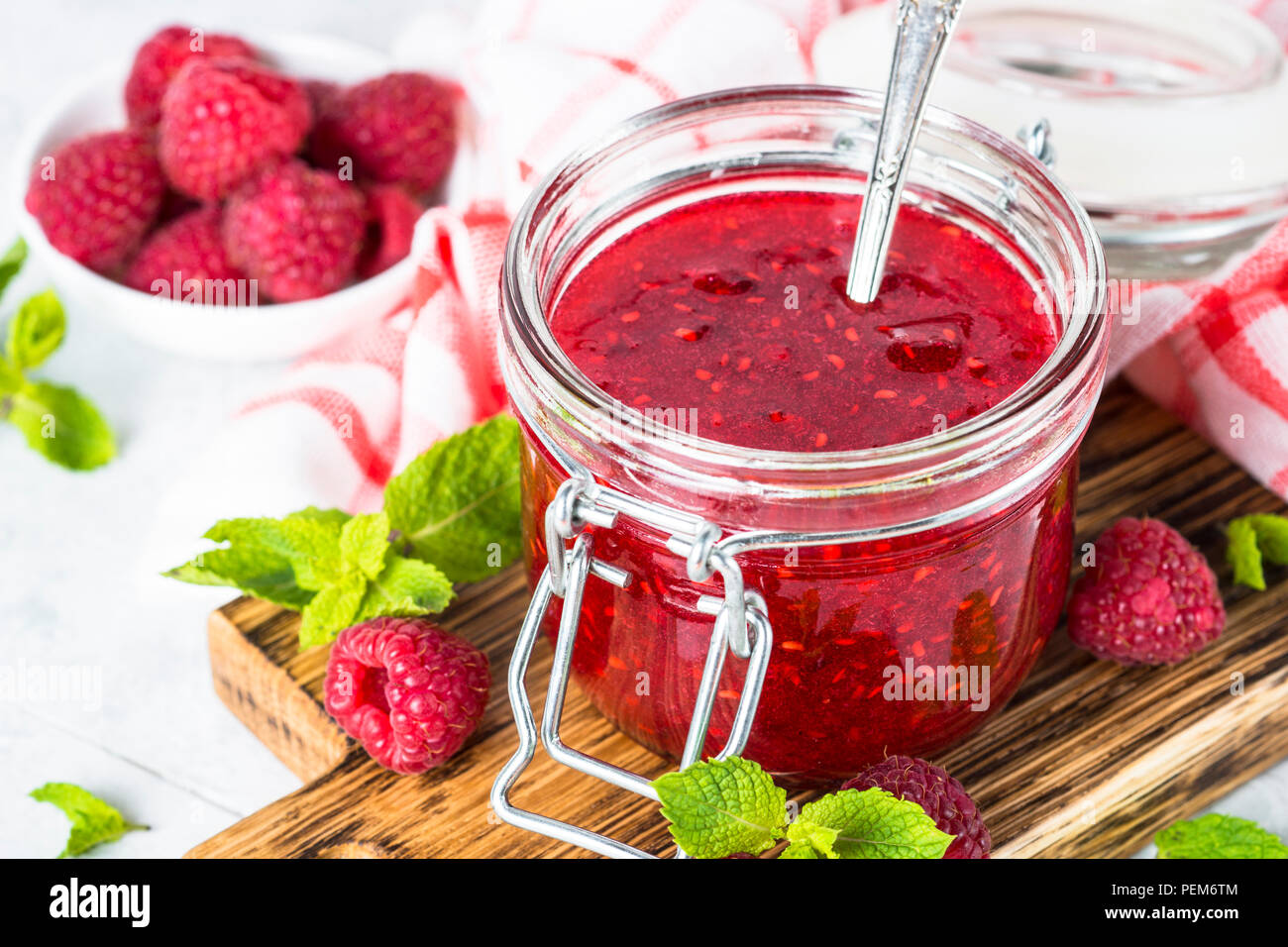 Strawberry jam in glass jar Stock Photo - Alamy