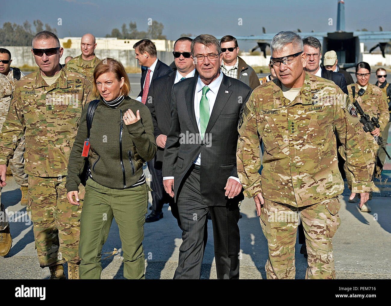 Gen. John Campbell greets U.S. Defense Secretary Ash Carter and his ...