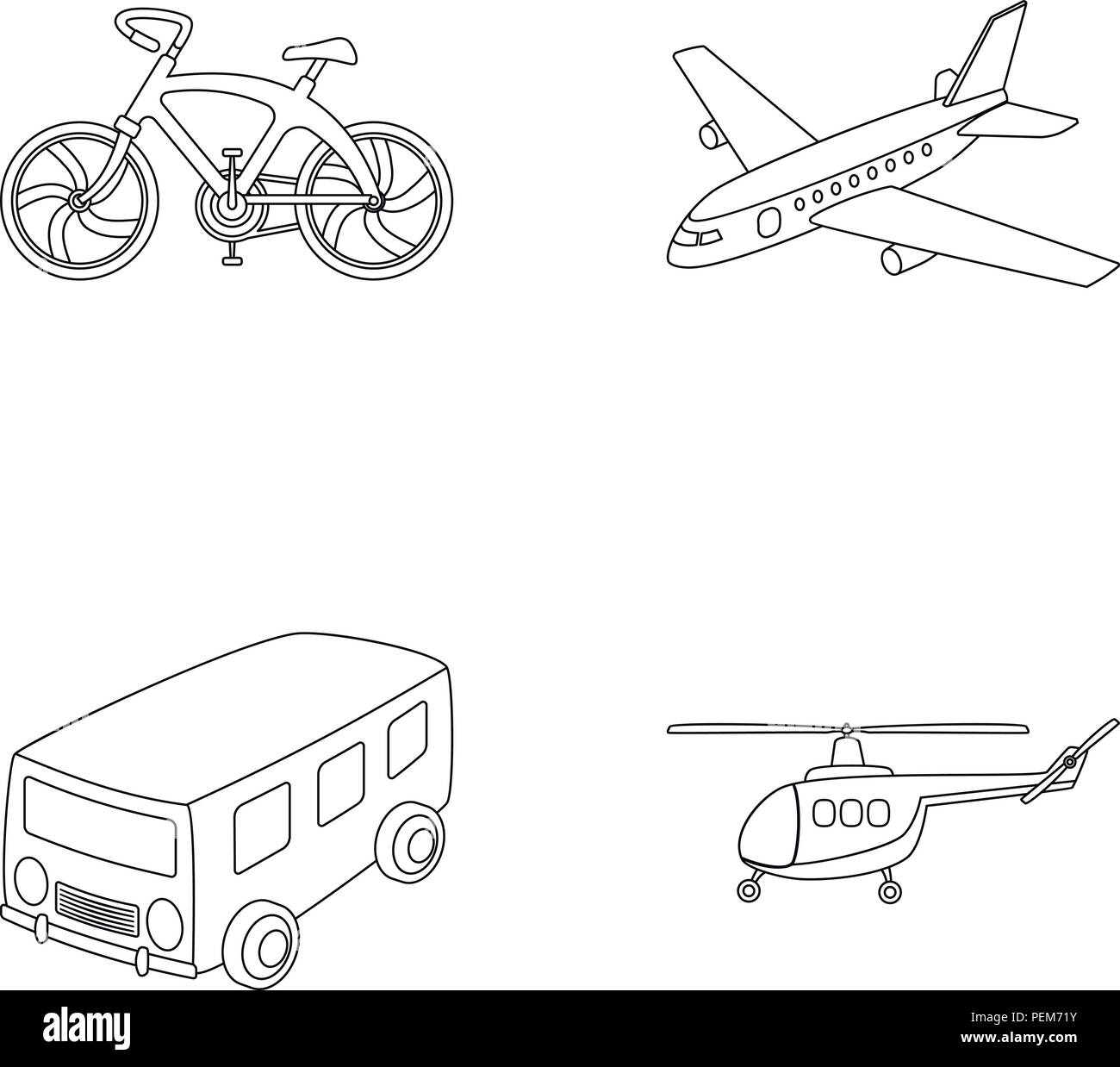 Bicycle, airplane, bus, helicopter types of transport. Transport set ...