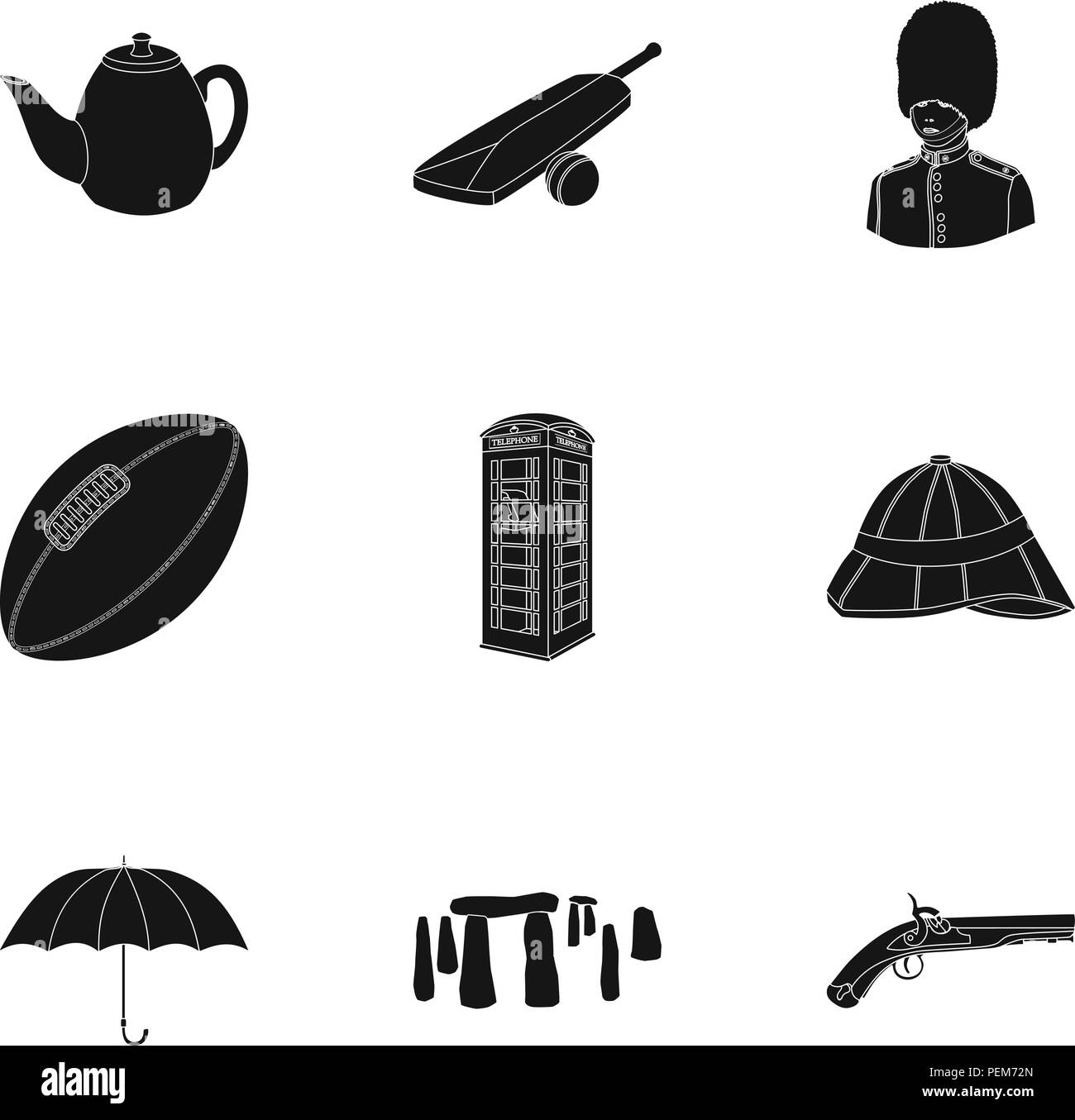 England country set icons in black design. Big collection of England ...