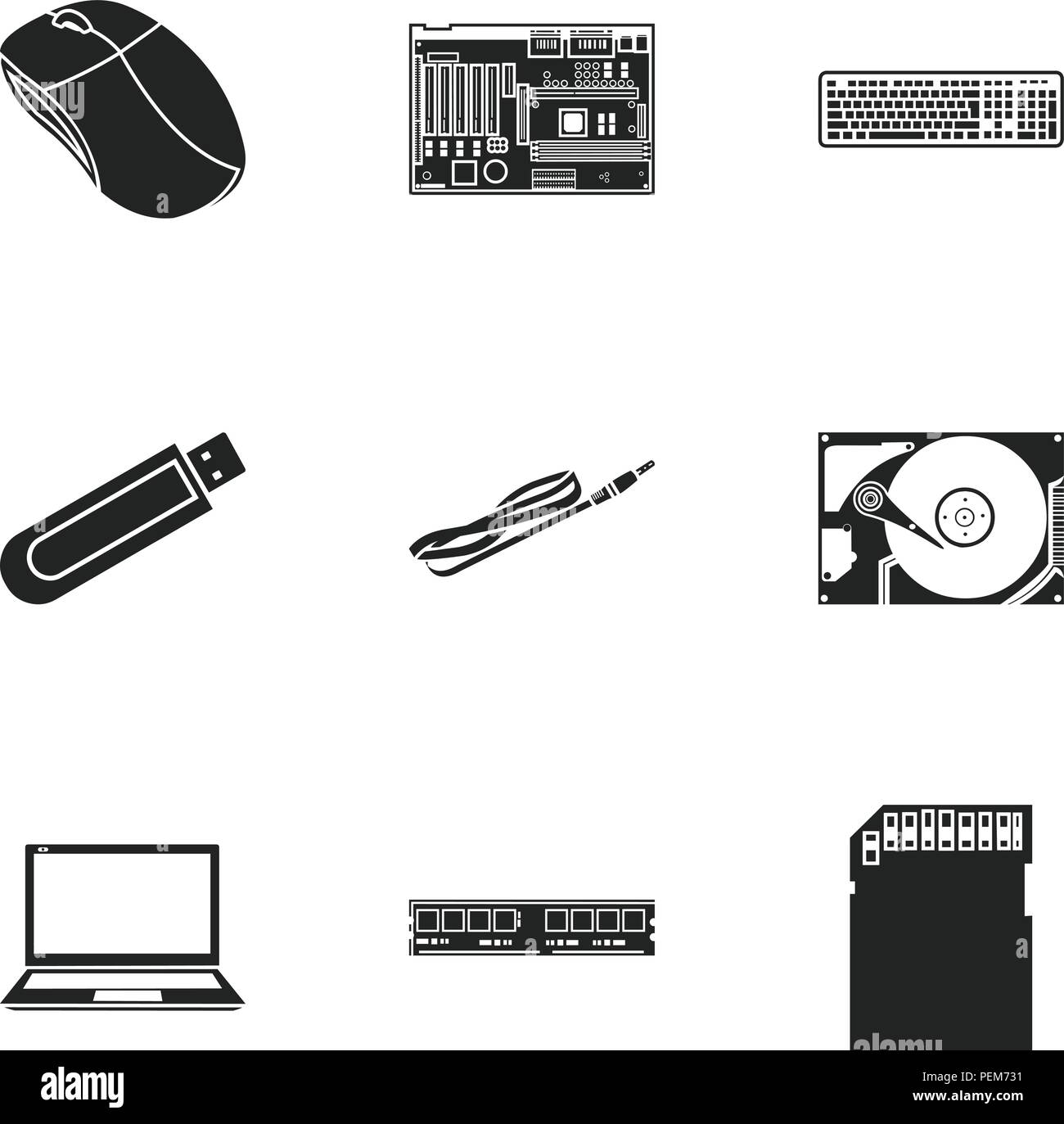Personal computer set icons in black style. Big collection of personal ...