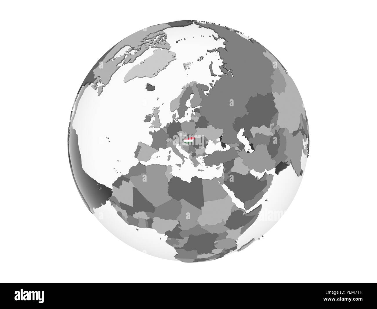 Hungary on gray political globe with embedded flag. 3D illustration ...