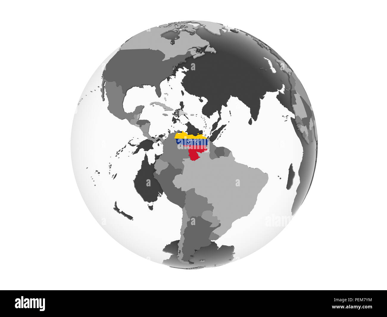 Venezuela on gray political globe with embedded flag. 3D illustration ...