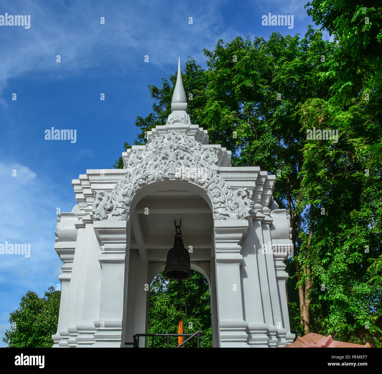 Bell tower at ancient Buddhist temple in Chiang Mai, Thailand. Chiang ...