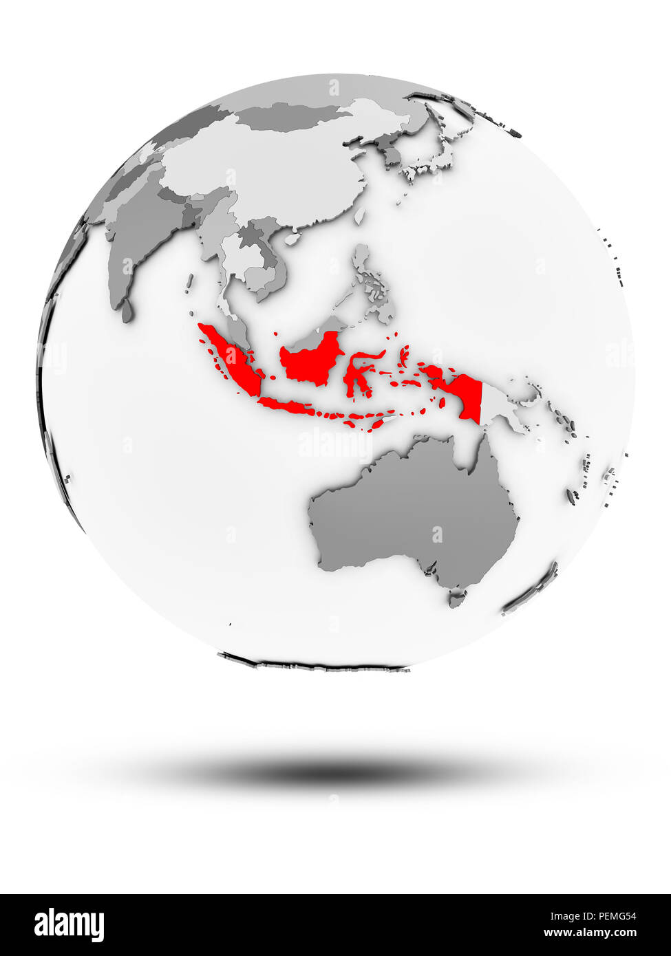 Indonesia on simple gray globe with shadow isolated on white background ...